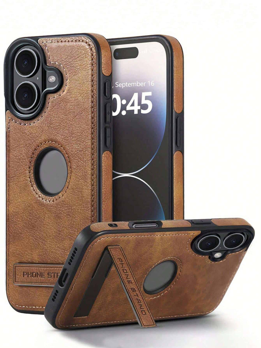 SHEIN 1pc Premium Leather Texture Protective Phone Case With Stand ...